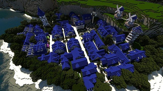 sea side blue roof town Minecraft Map