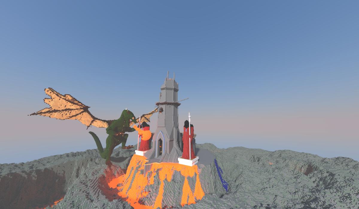A dragon attack an old tower Minecraft Map