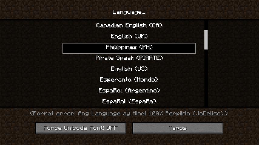 Bisaya and Tagalog Language Pack (Philippine) [1.7.8] Minecraft Mod