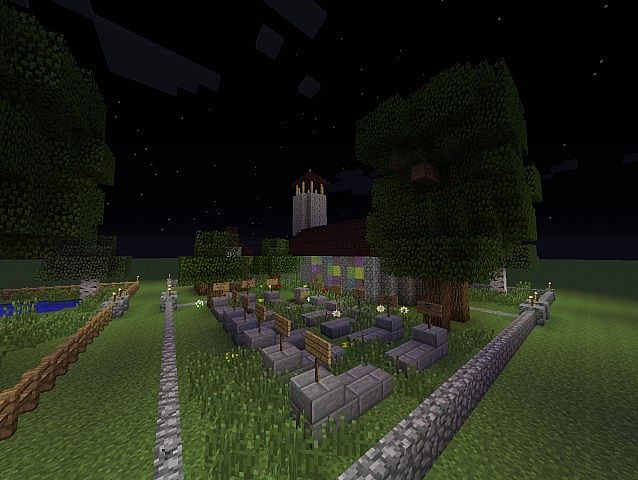 small village church with graveyard and rectory Minecraft Map