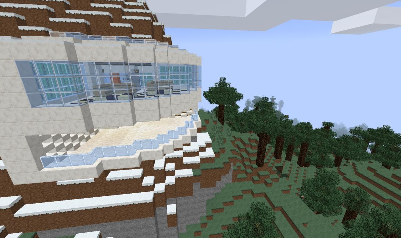 Modern Cliff-side Mansion with Pistonless Door & Minigames Minecraft Map