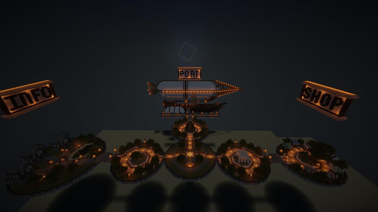 Flying server spawn with a steampunk theme Minecraft Map