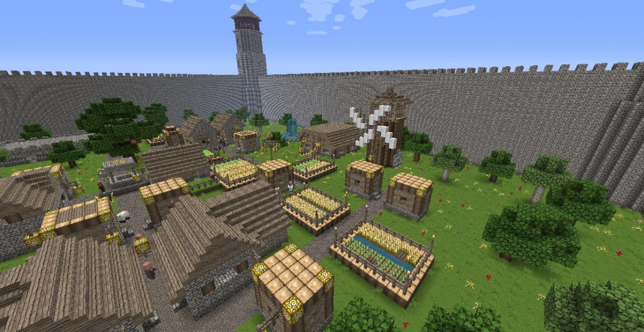 Big Village Inside a Big Castle Minecraft Map