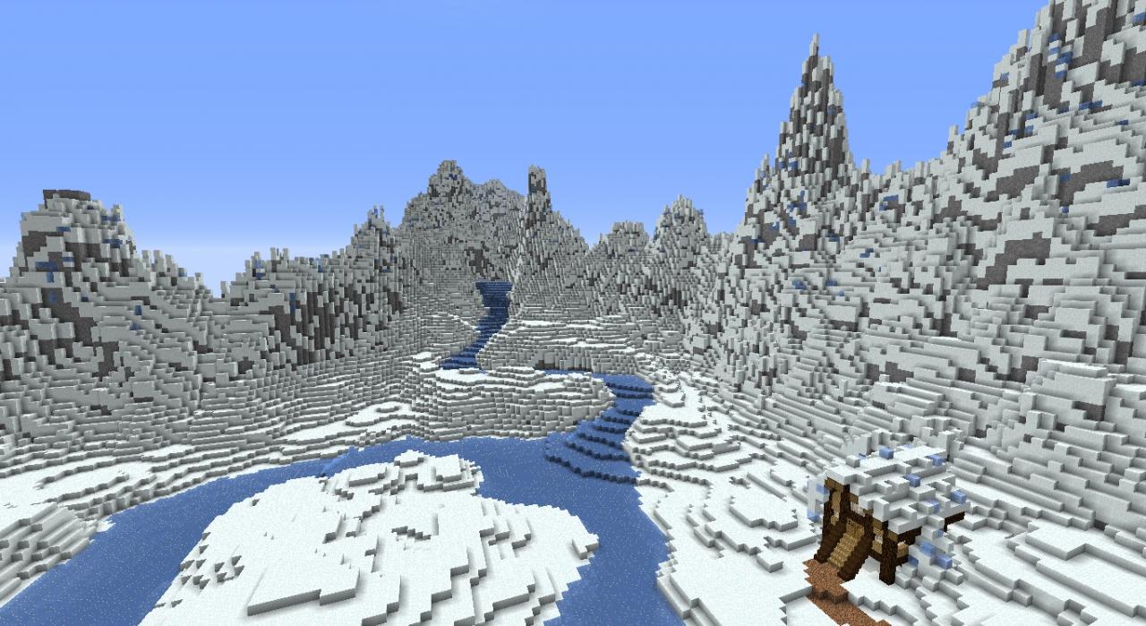 Custom Terrain: Ice Mountains and Snow Village Minecraft Map
