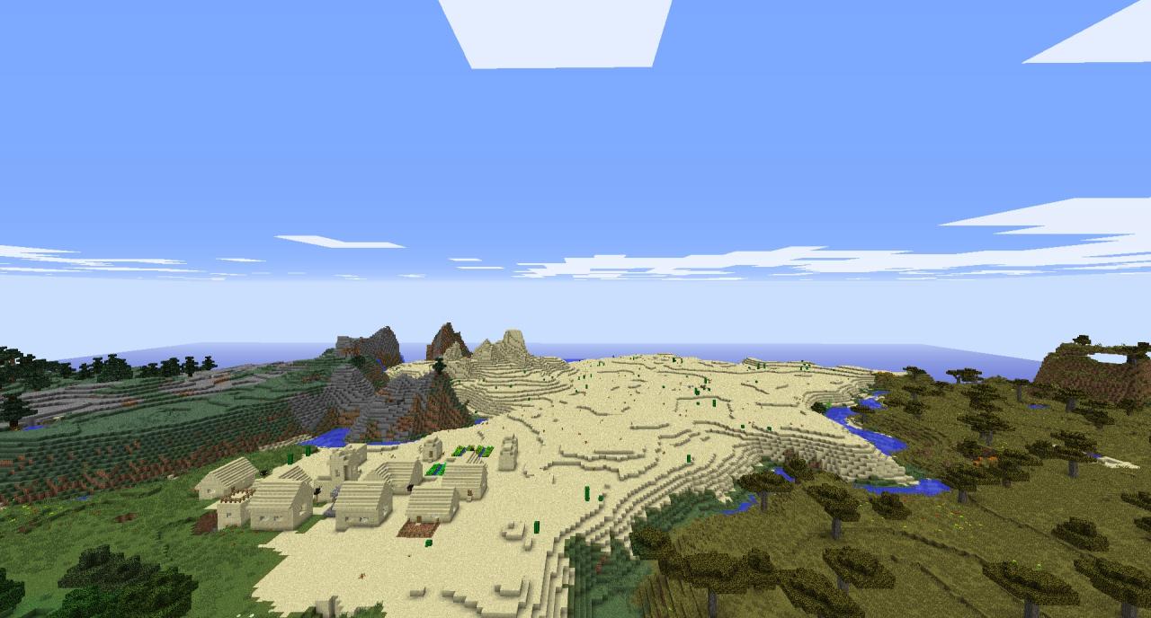 Spawn in the middle of 5 biomes seed & a Sandstone village Minecraft Map