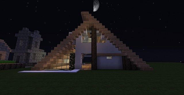 "Draft" a new modern villa with Unfinished A-Frame house Minecraft Map