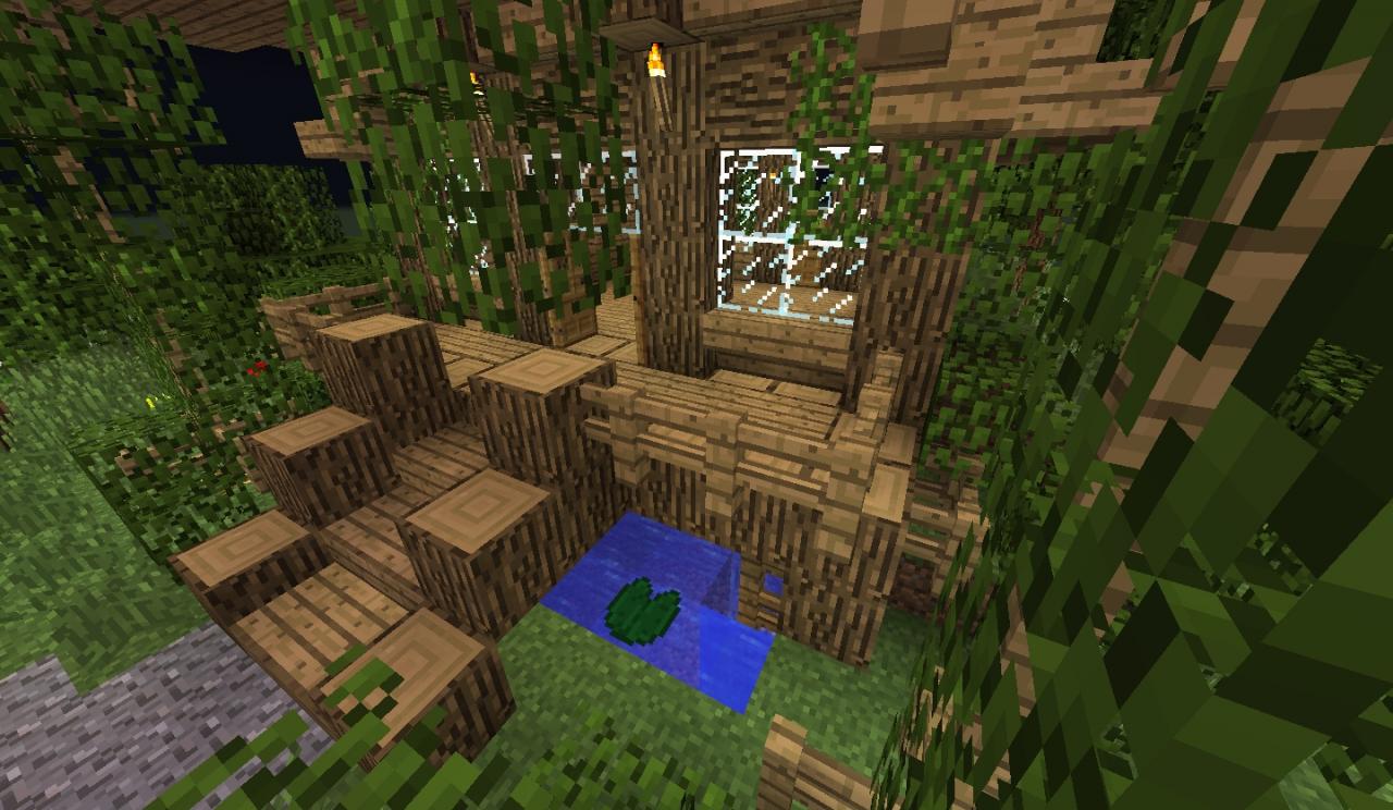 The wooden house with a pond Minecraft Map