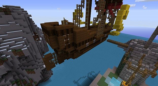 My First Floating Ship whit Redstoned Cannons + TNT dropper Minecraft Map