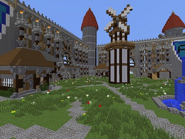 Medieval village inside Castle Walls Minecraft Map