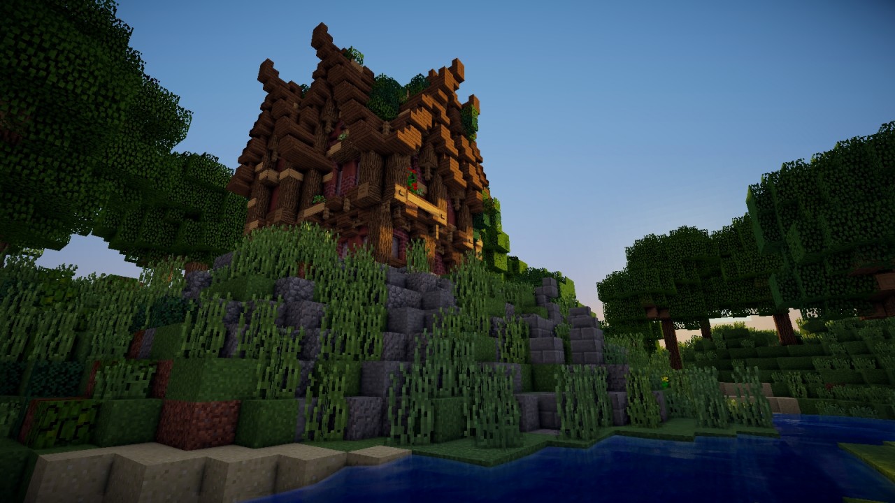 River side medieval fantasy house Minecraft Map