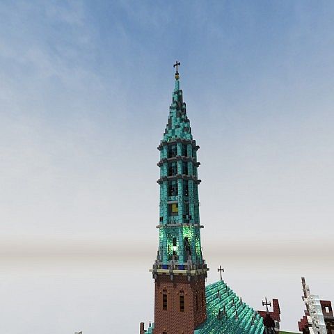 Gothic Revival style Copper Cladded 6 Storey Spire 64m tall Minecraft Map