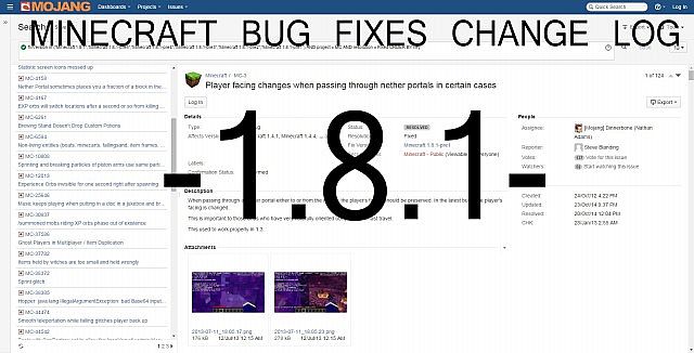 Minecraft Bug Fixes Change Log - 1.8.1