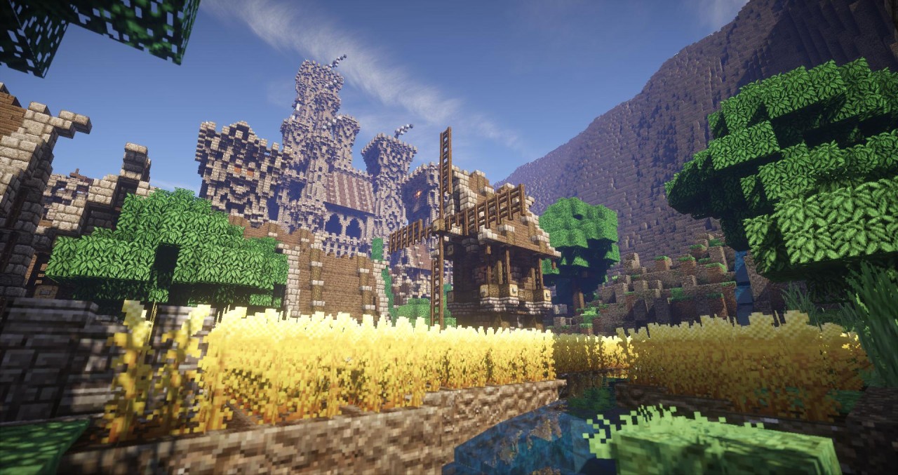 Fortified Medieval Town With Castle, Small Village And A Ship By ...