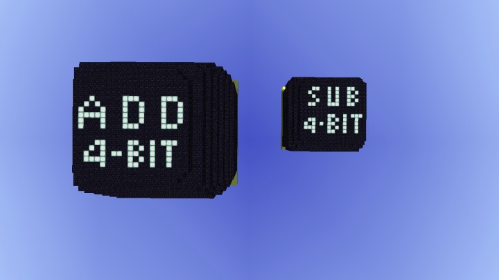 4 bit addition (V2) and subtraction (V1) modules for an ALU Minecraft Map
