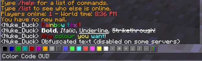  1 10 2 1 11 Forge Color Code GUI colored Rainbow Text Unicode 