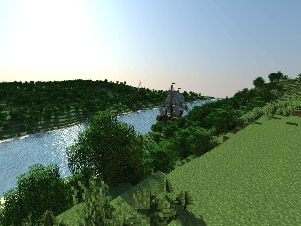 -River with house + ship scene. Minecraft Map