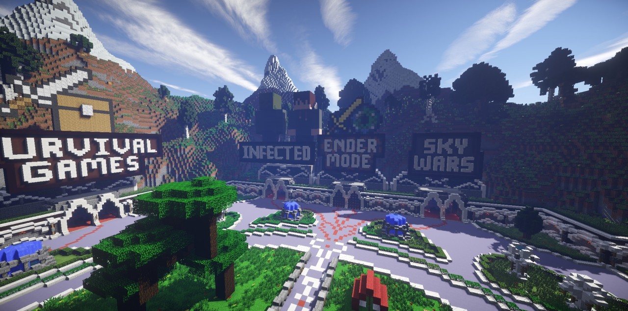 Amazing Hub Server Spawn ★ Download Portals Well-Constructed Pixelarts Minigames Minecraft Map