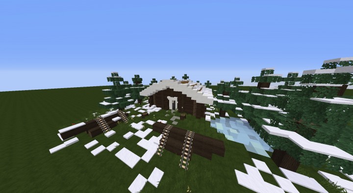 Modern Log House (SIMPLE) Snowy Area Minecraft Map