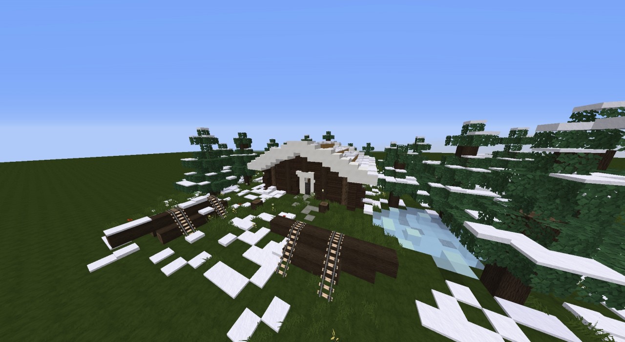 Modern Log House (SIMPLE) Snowy Area Minecraft Map