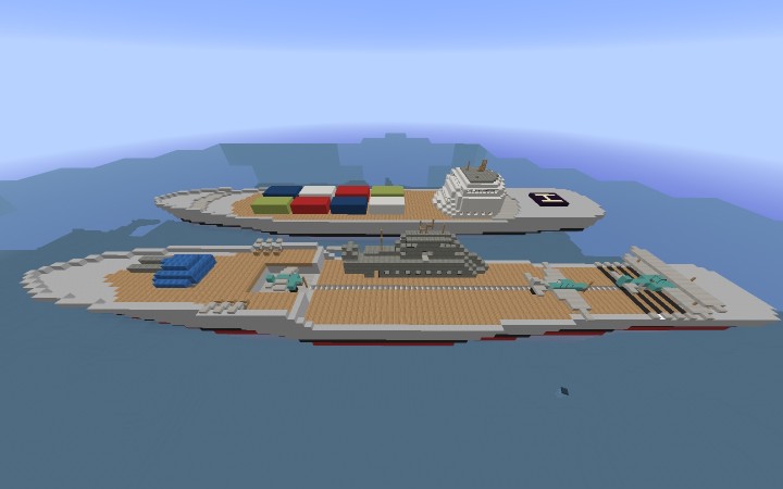 WW2 Aircraft Carrier And Modern Freighter Minecraft Map
