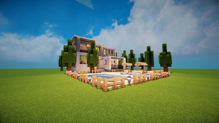 Modern Cube-Style House + Garden/Pool Minecraft Map