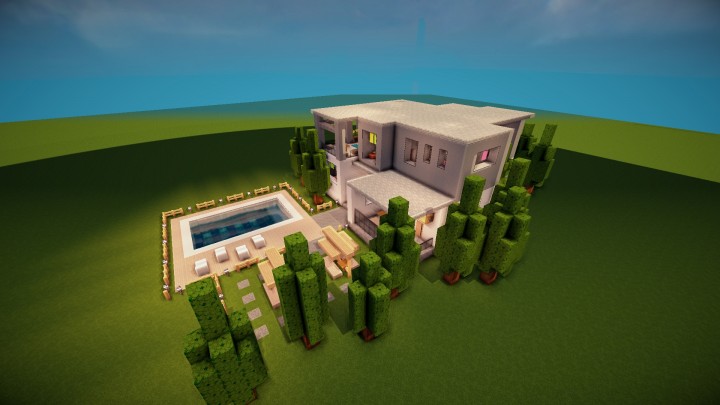 Modern Cube-Style House + Garden/Pool Minecraft Map