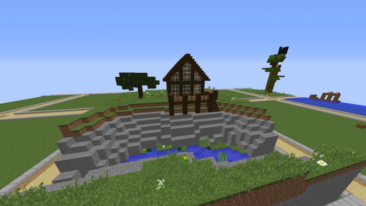 Small terrain river with a log cabbin Minecraft Map