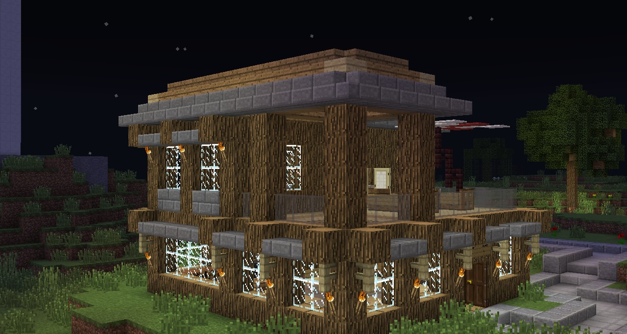 Medium Size Wooden House And A Town! Minecraft Map