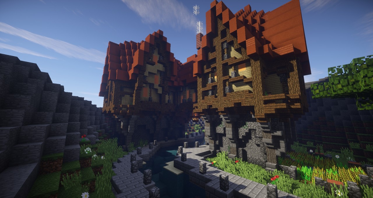 Houses Connected over bridge Minecraft Map