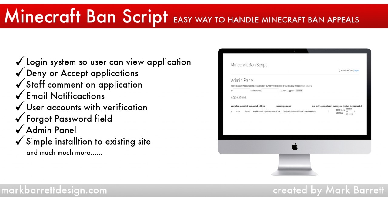 Minecraft Ban Script (PHP Ban Script) Minecraft Mod