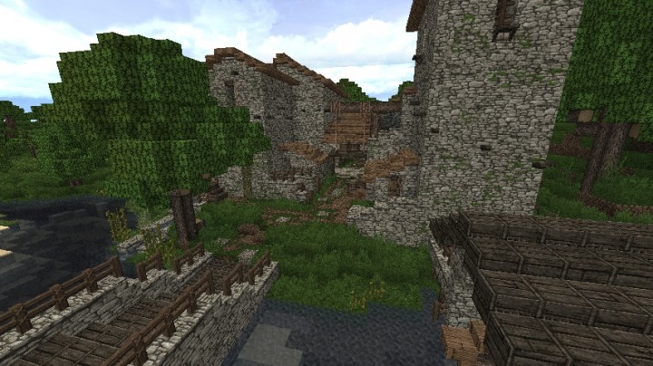 wioska na jeziorze,młyn,wioska chłopów /Village on the river,mill ...