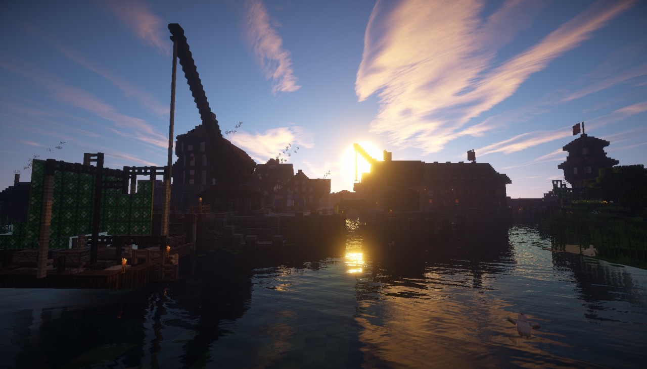 Download the medieval harbor/port on the river (Showcase) Minecraft Map