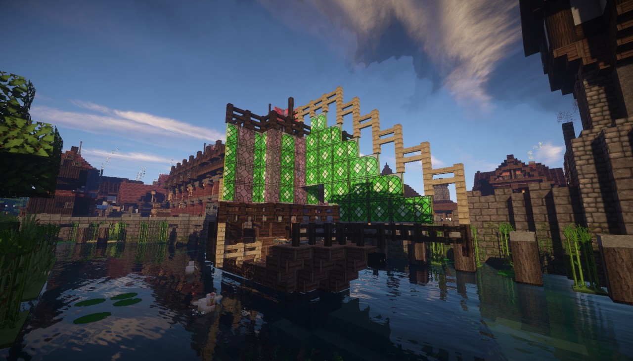 Download the medieval harbor/port on the river (Showcase) Minecraft Map