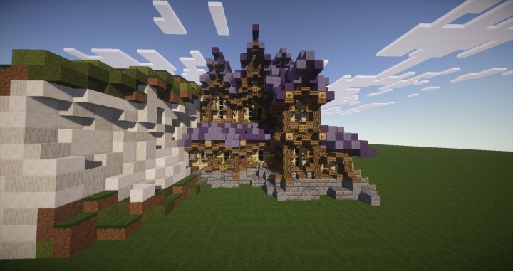Big fantasy themed house with a cliff in the background Minecraft Map