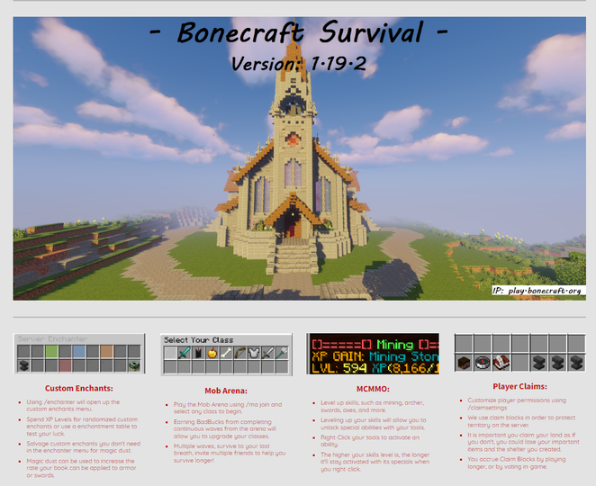 Bonecraft Survival - 1.19.2 MCMMO, Mob Arena, Custom Enchants, and ...