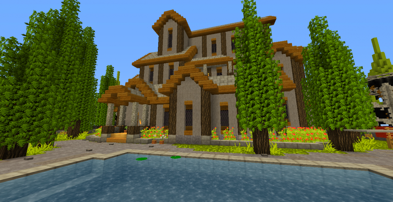 modern wooden mansion Minecraft Map