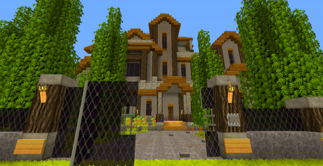 modern wooden mansion Minecraft Map