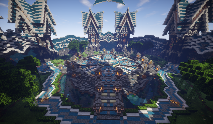 HUB 4 portals "CYAN CASTLE" Minecraft Map