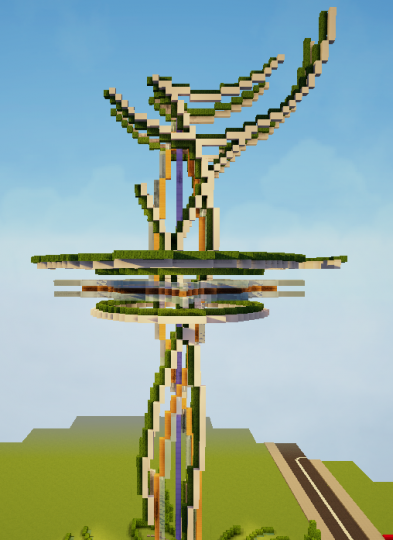 A futuristic wind turbine with solar panels Minecraft Map