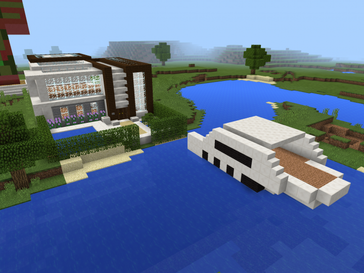 Modern house and yacht Minecraft Map