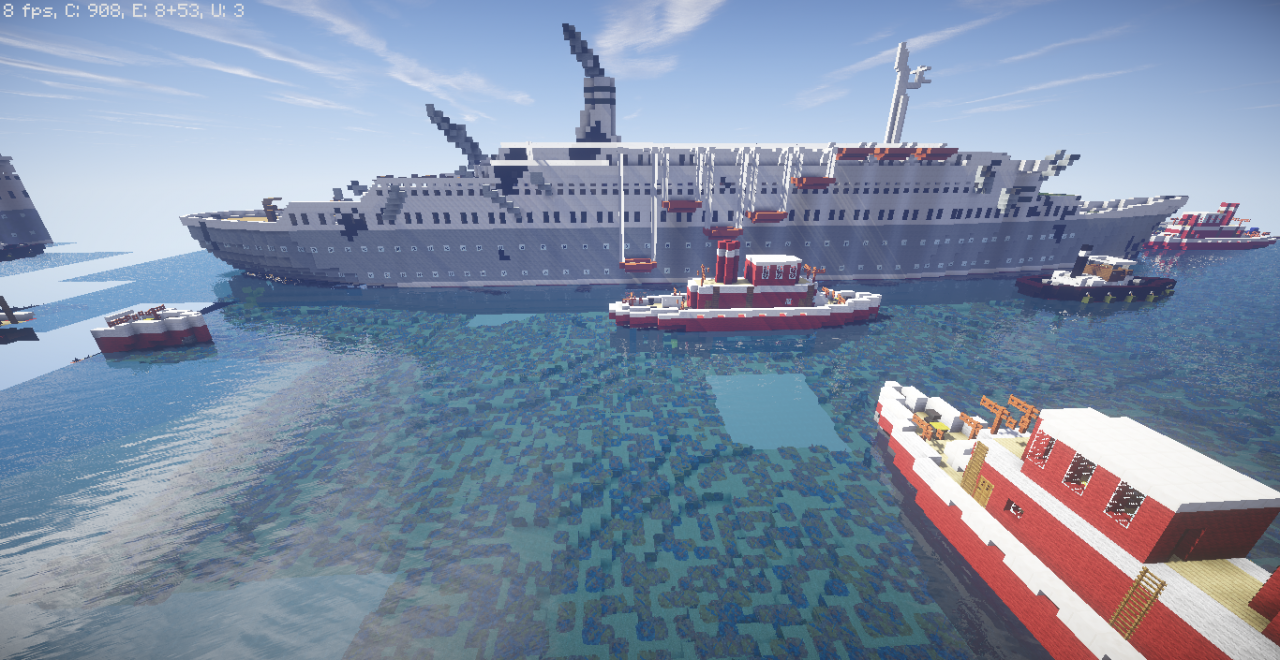 Burning cruise ship wreck Minecraft Map