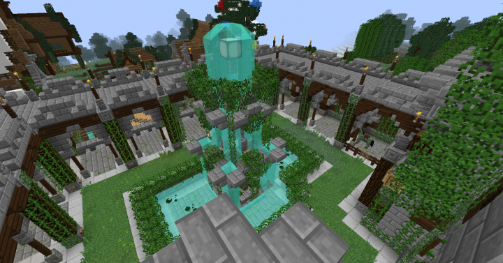 survival build/ Town hall/village/cemetery/bridge Minecraft Map