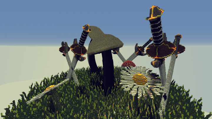 Giant mushrooms surrounded by swords Minecraft Map
