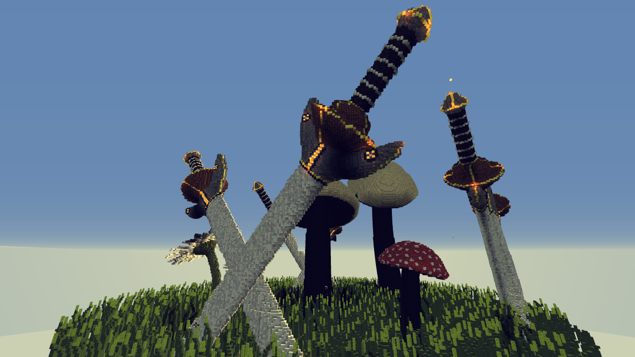 Giant mushrooms surrounded by swords Minecraft Map