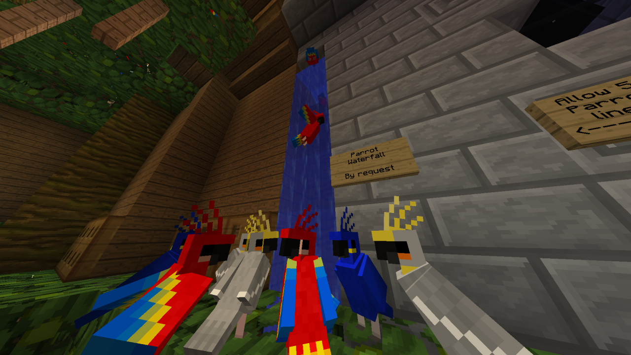 The Parrot House: Redstone Parrot Waterfall Minecraft Map