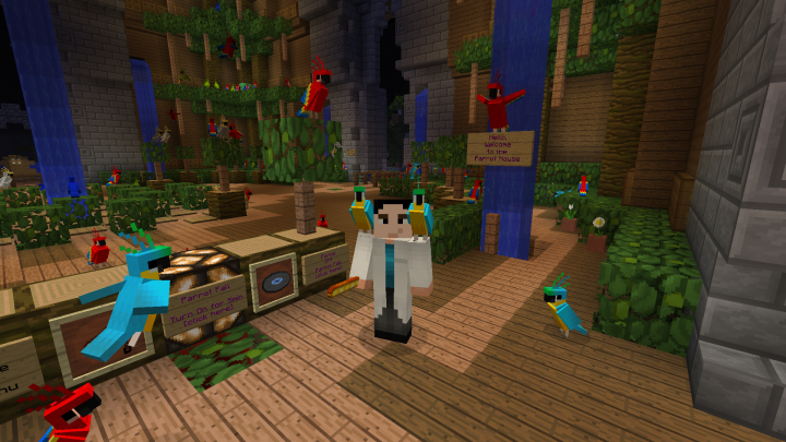 The Parrot House: Redstone Parrot Waterfall Minecraft Map
