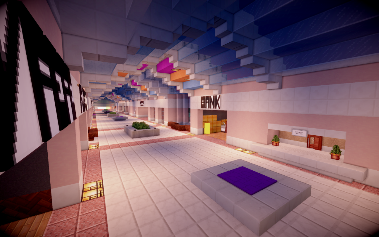 Huecube Modern Redstone Shopping Mall Minecraft Map