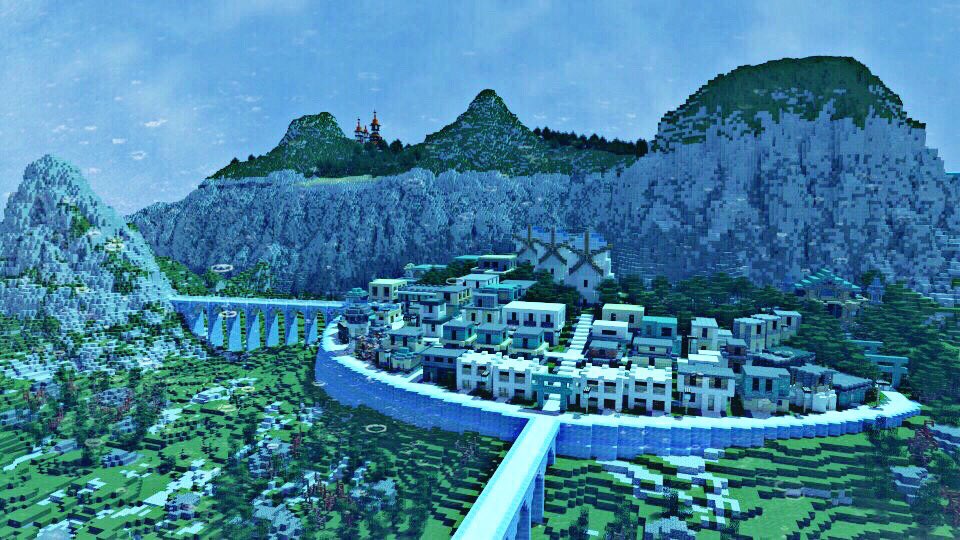 Small town of island and Submarine city Minecraft Map