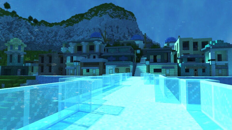 Small town of island and Submarine city Minecraft Map