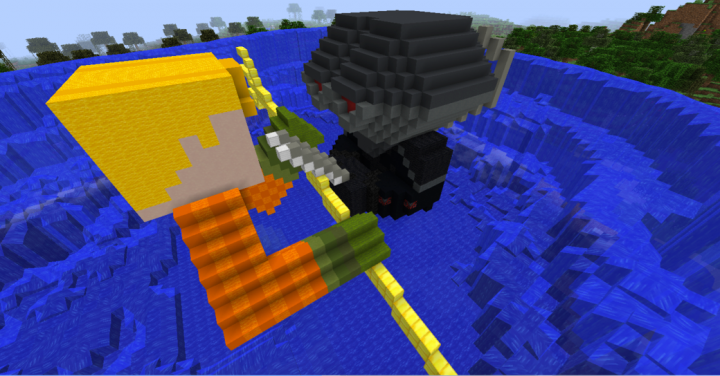 Giant Statues of the Justice League fighting various members of the ...